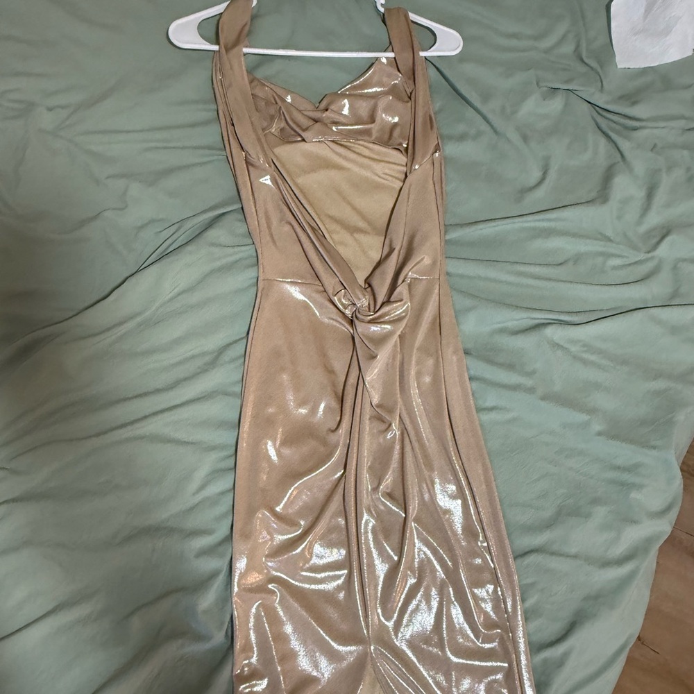 Fashion Nova Shiny Gold Backless Dress - Gem